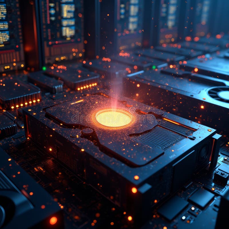 Gpu Overheating and Sparkling in Datacenter, Extreme Work Stock Image ...
