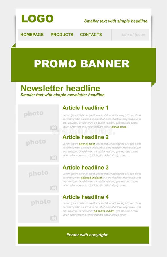 Grönt nyhetsbrevsmall vektor illustrationer. Illustration av mall ...