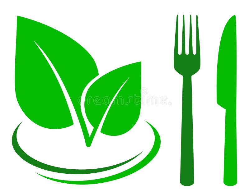 Grönt Tecken Med Bladet Och Bestick Vektor Illustrationer ...
