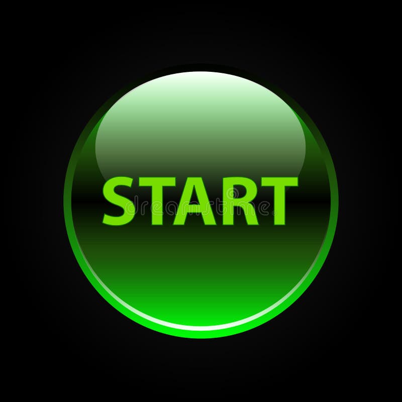 Grüner Glatter Startknopf Auf Schwarzem Vektor Abbildung - Illustration ...