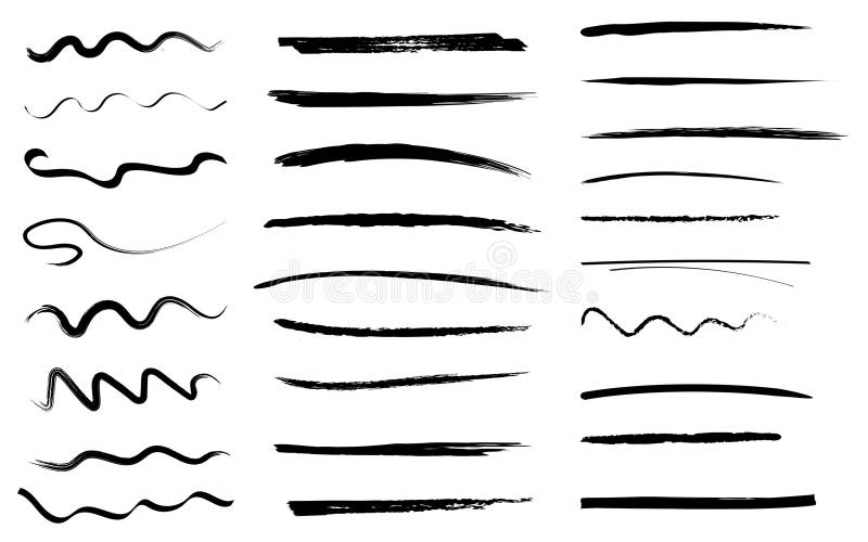 Brush Stroke Vector Set Underline Ornament Calligraphic Black Isolated ...