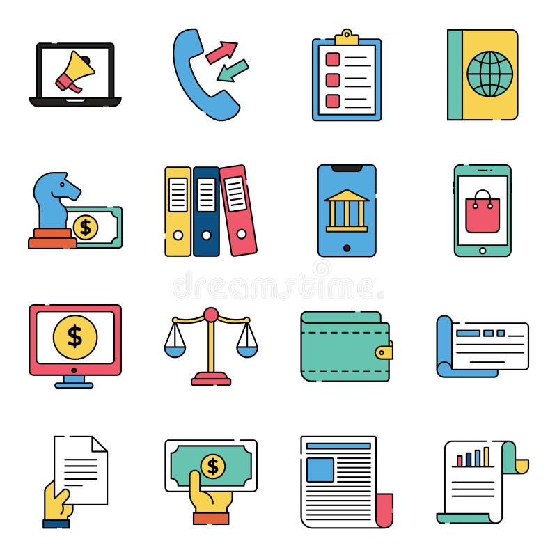 Pack of Business and Document Flat Icons Stock Vector - Illustration of ...
