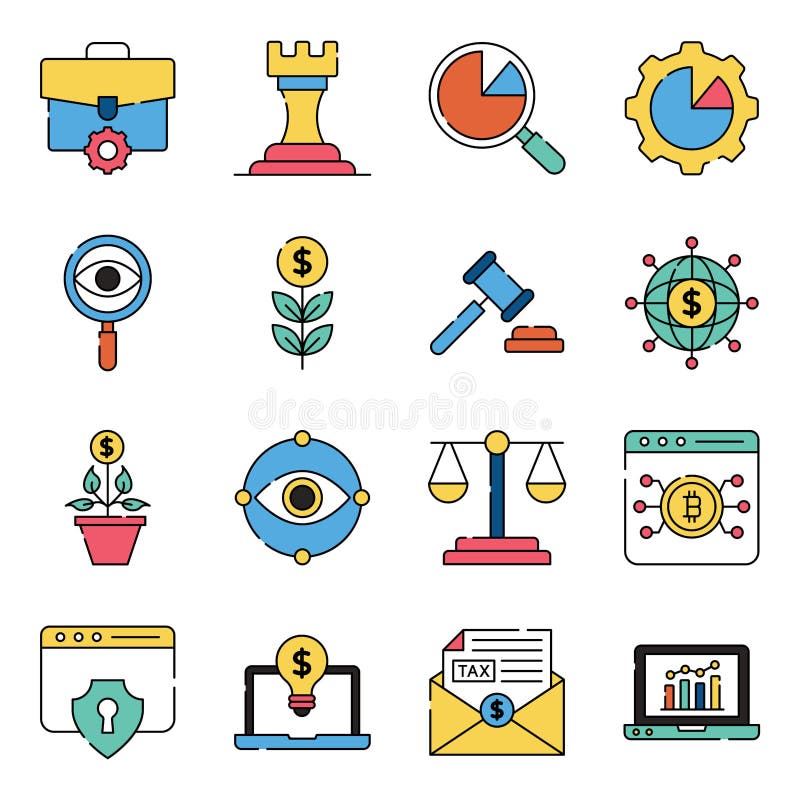Pack of Business and Management Flat Icons Stock Vector - Illustration ...