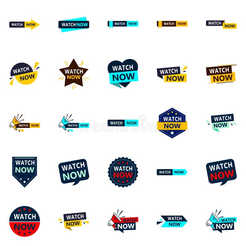Grab Customers Attention with Our Pack of 25 Watch Now Banners Stock ...
