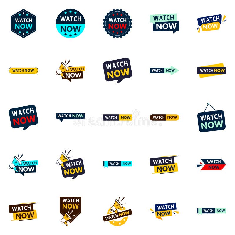 Grab Customers Attention with Our Pack of 25 Watch Now Banners Stock ...