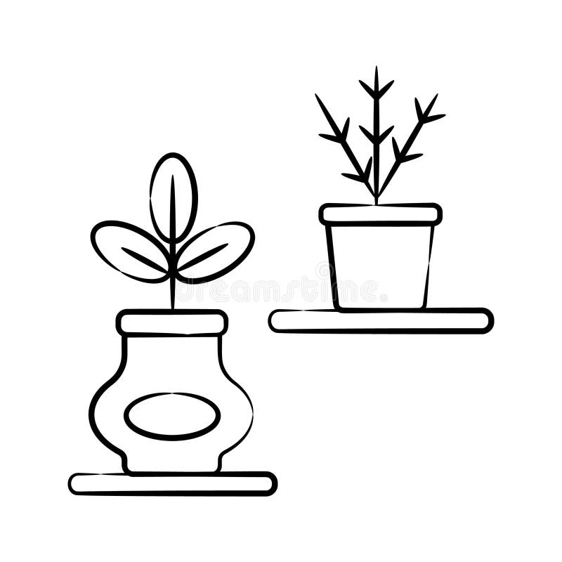 Grab this Easy To Use Doodle Icon of Plant Shelf Stock Illustration ...