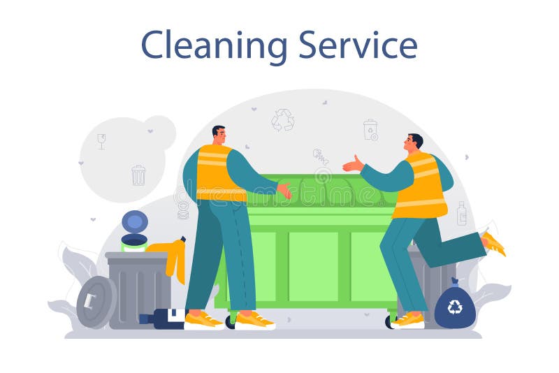 Grabage Collector Set. Cleaning Worker Emtying Bin Container into a ...