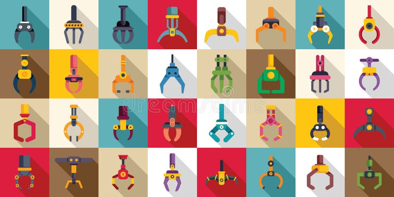 Grabber Icons Set Flat Vector. Crane Claw Game Stock Illustration ...