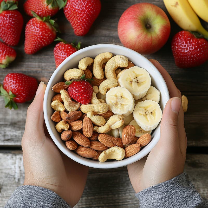 Grabbing a Quick Bite while Moving, with Nutritious Nuts and Fruit in ...