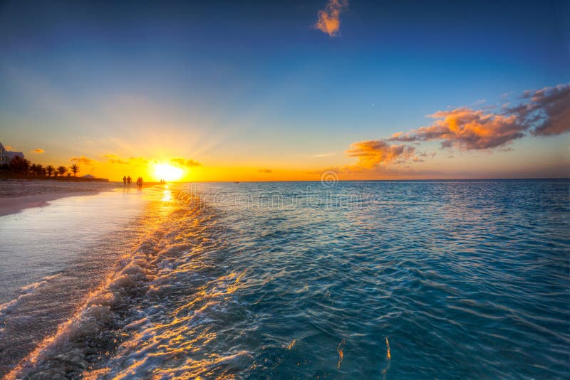 Grace Bay Beach sunset stock image. Image of sunny, providenciales ...