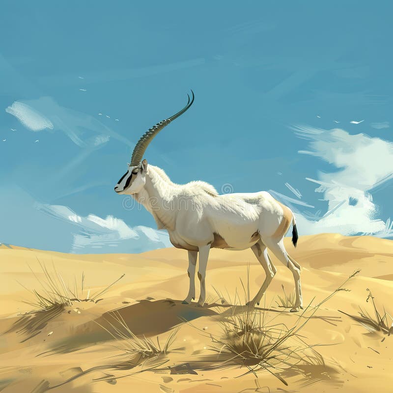 Graceful Addax Antelope in the Sahara Desert Stock Illustration ...