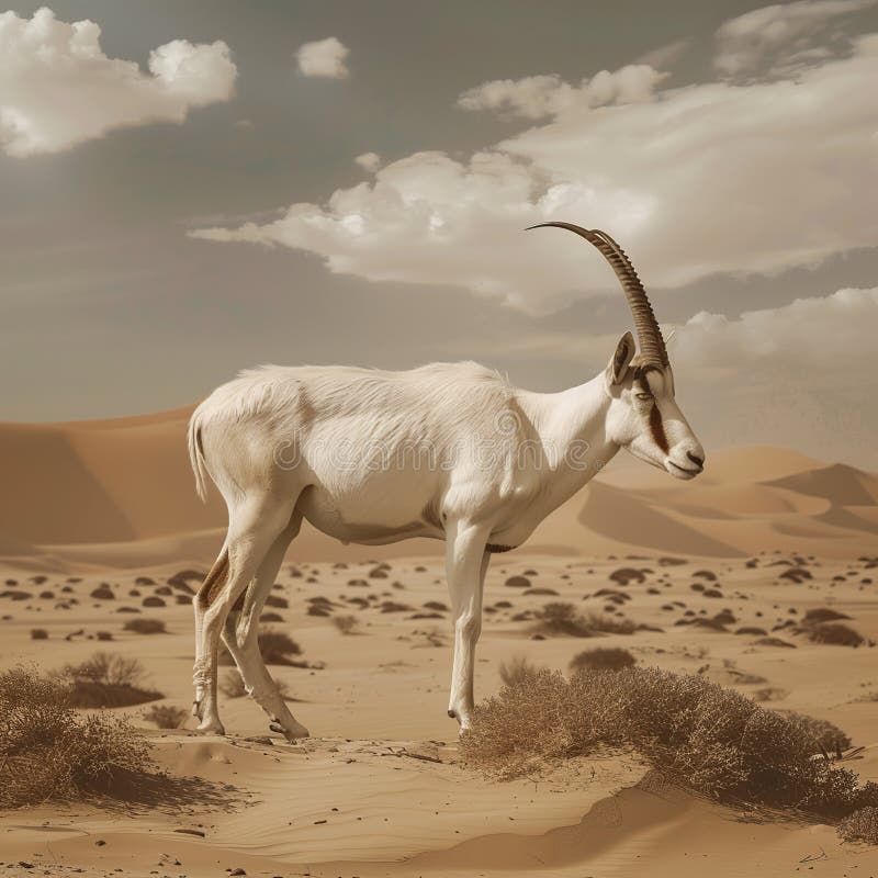 Graceful Addax Antelope in the Sahara Desert Stock Illustration ...