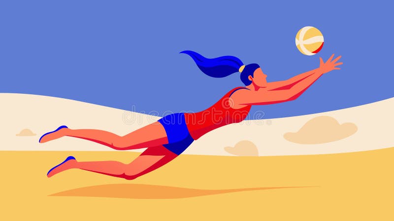 The Graceful Arc of a Beach Volleyball Player Diving As they Strive To ...