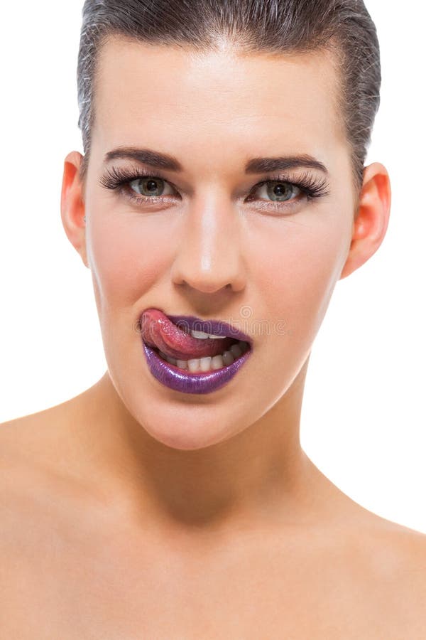 Graceful Attractive Woman With Purple Lips Stock Image Image Of