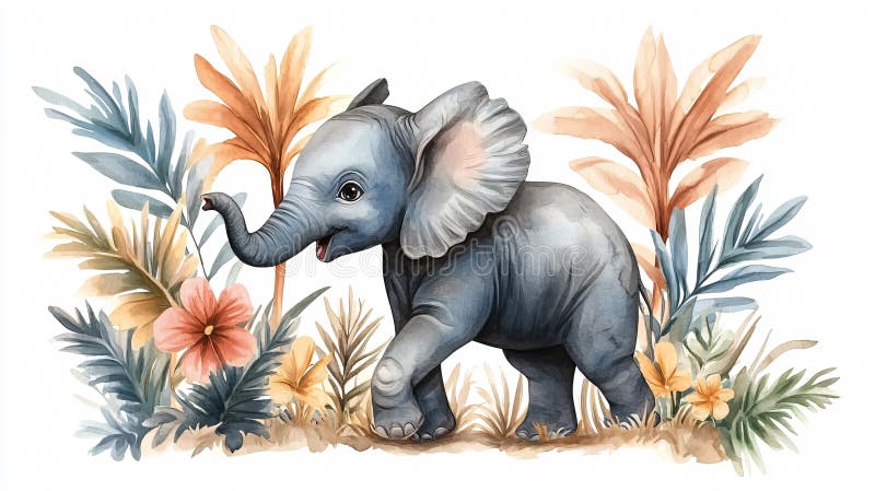 Graceful Baby Elephant among Lush Tropical Plants in the Wilderness ...