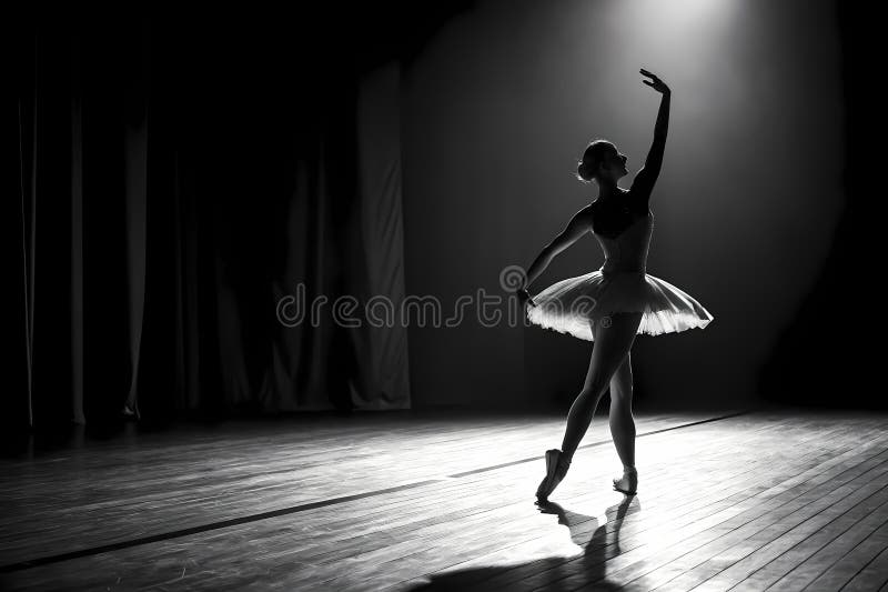 Ballerina Performing on Stage with Dramatic Lighting and Dark ...