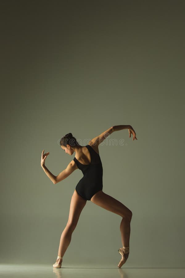 Young Graceful Female Ballet Dancer Dancing in Mixed Light Stock Image ...