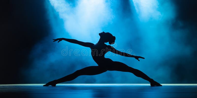 Graceful Ballet Dancer Performing on Stage with Dramatic Blue Lighting ...