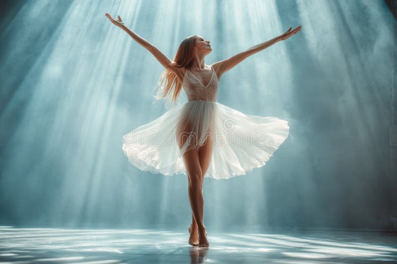 A Graceful Ballet Dancer Performs Under Dramatic Lighting in an ...
