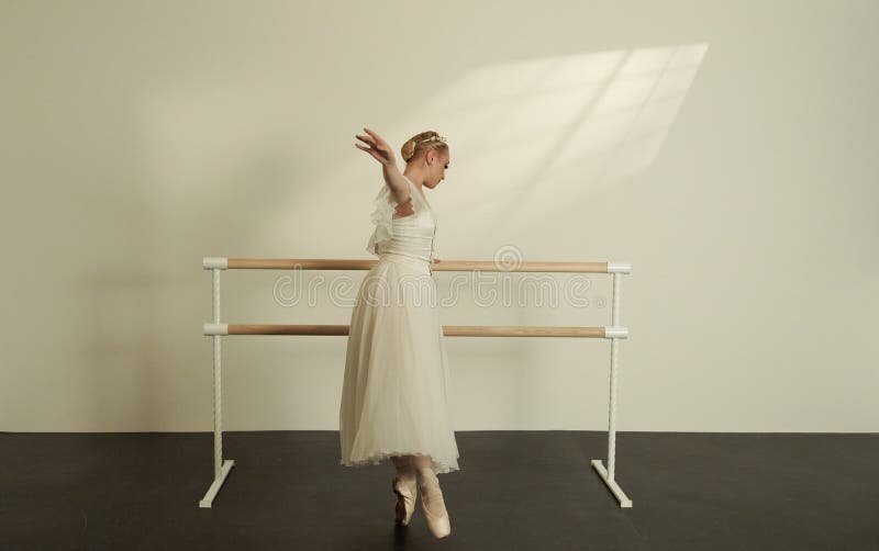 Graceful Ballet Dancer Practicing at the Barre in Light-Filled Studio ...