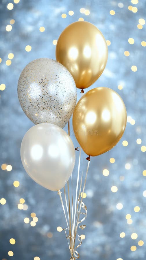 Graceful Beige and Brown Balloons Featuring Golden Confetti on a Dark ...