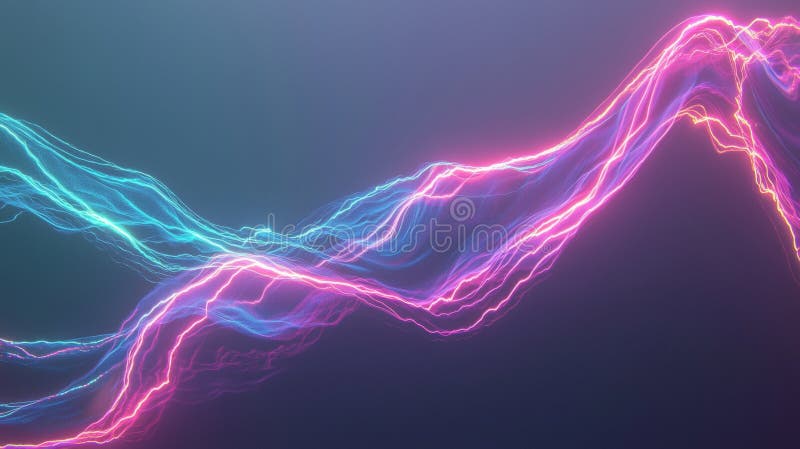 Graceful Blue and Pink Neon Light Trails Flow on a Dark Background ...