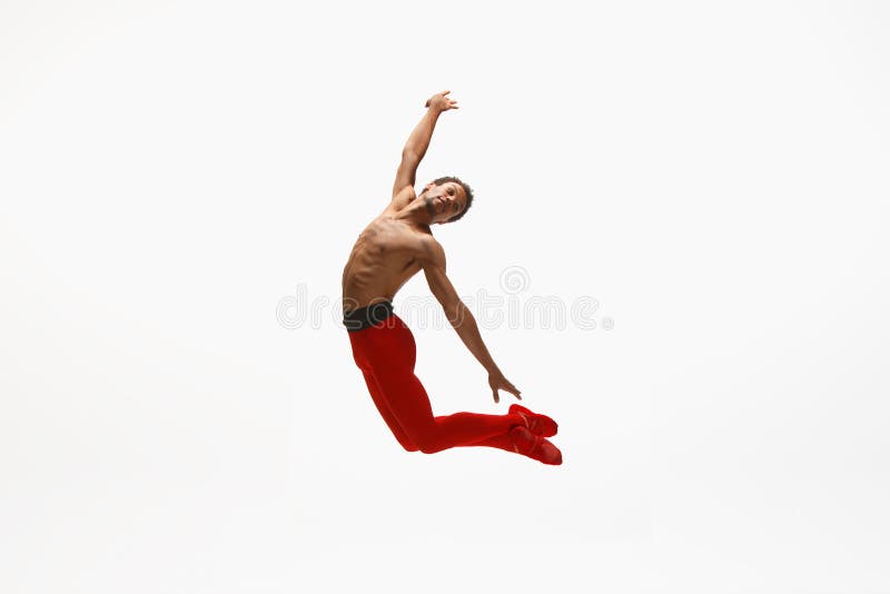 Young Graceful Male Ballet Dancer Dancing on White Studio Background ...