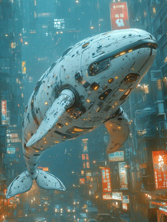 Graceful Colossal Whale Glides in Sci-Fi Ocean Stock Image - Image of ...