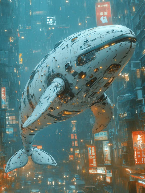 Graceful Colossal Whale Glides in Sci-Fi Ocean Stock Image - Image of ...