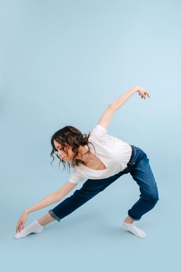 Artistic Contemporary Dancer Walking on the Line, Crossing Her Legs ...