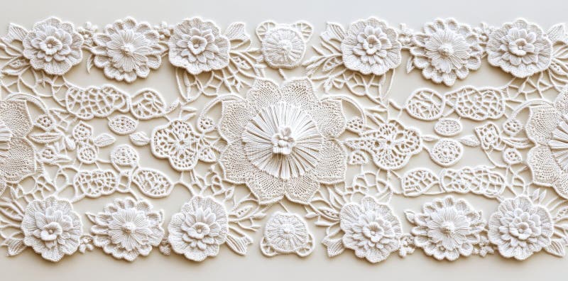 A Graceful Cream-colored Lace Border with Complex Floral Patterns and ...