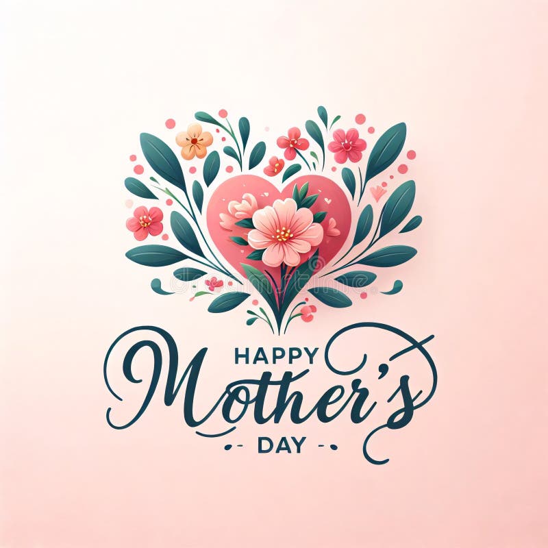 Graceful Cursive Happy Mother S Day Accompanies Heart Shaped Floral Arrangement In Logo Vibrant