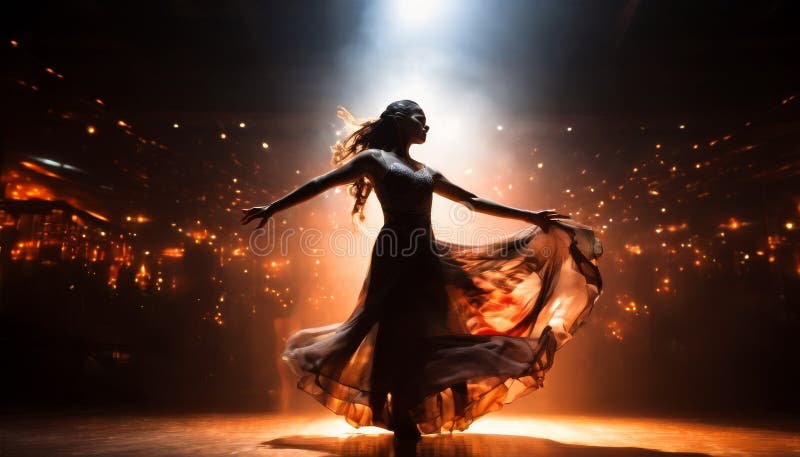 Graceful Dancer Twirling Under a Spotlight on Stage Stock Image - Image ...