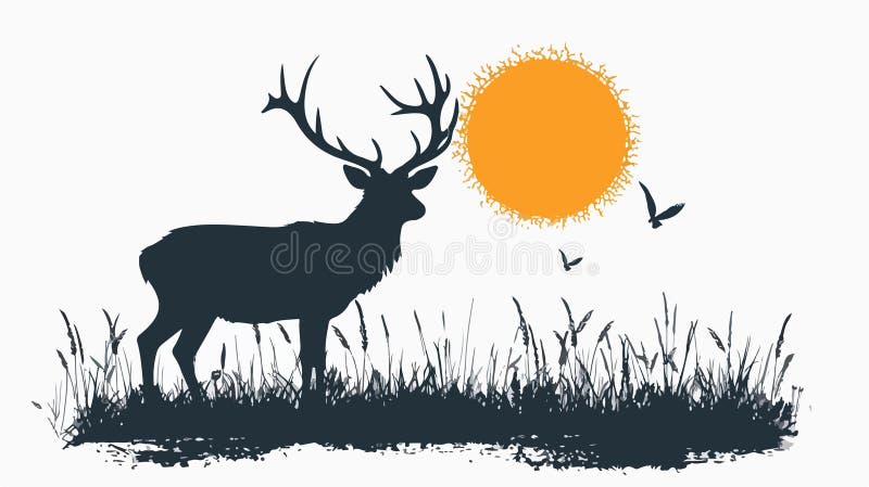 Graceful Deer Silhouette in Wild Setting at Sunrise or Sunset Stock ...