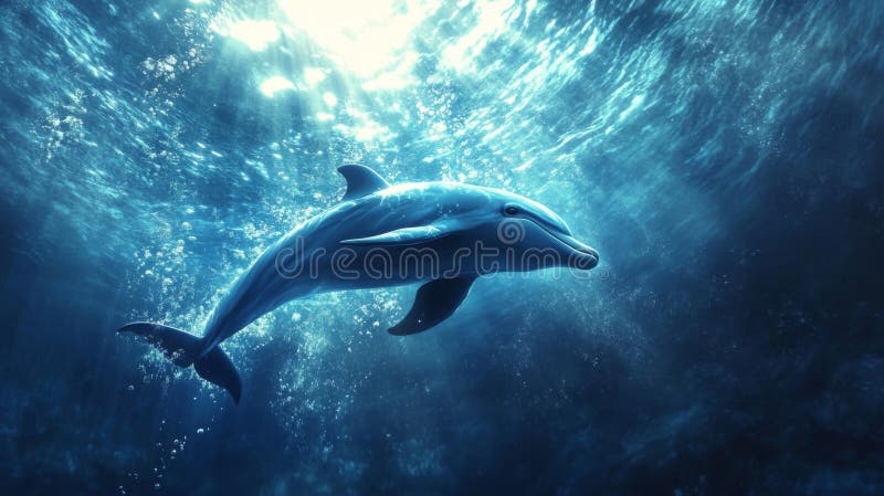 Graceful Dolphin Swimming Underwater in Bright Blue Ocean Stock ...