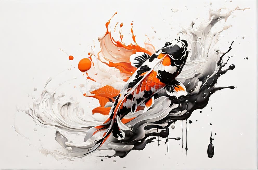 Graceful Elegance: Calligraphy Style One Koi Fish with Splash Effects ...