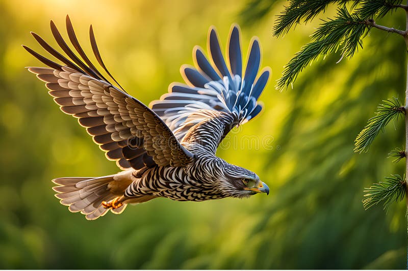 Graceful Flight: Common Buzzard in Mid-Hunt Focus, Feather Textures ...