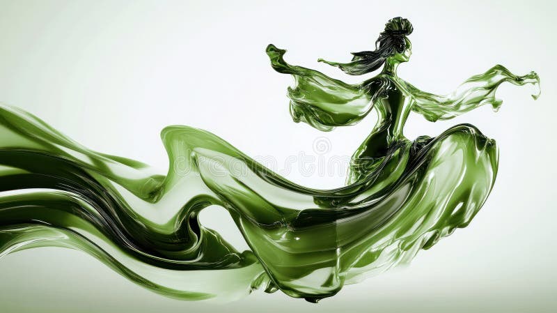 A Graceful, Fluid Figure Enveloped in Flowing Green Liquid Stock ...