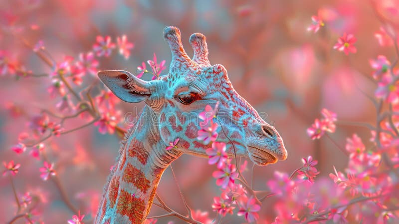 Graceful Giraffe in Springtime - AI Generated Stock Illustration ...
