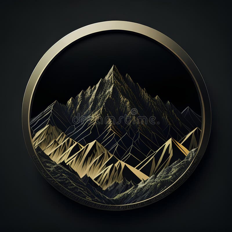 A Graceful Golden Mountain Range Surrounded by a Circle As a Logo ...