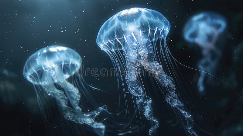 Graceful Jellyfish Float through Deep Ocean Waters Stock Illustration ...