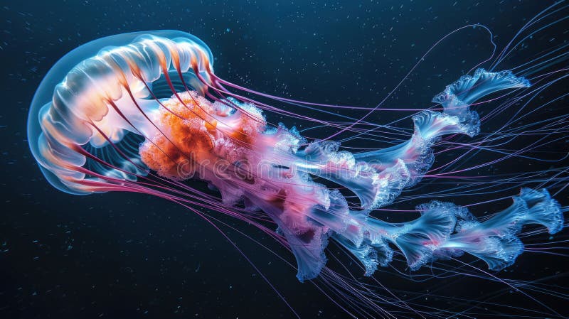 Graceful Jellyfish Float through Deep Ocean Waters Stock Illustration ...