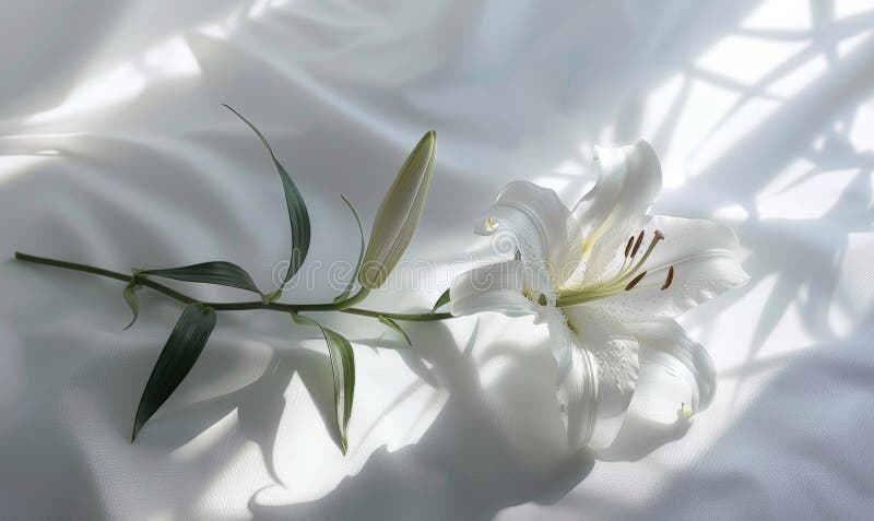 A Graceful Lily on a Pristine White Surface, Casting an Elegant Shadow ...