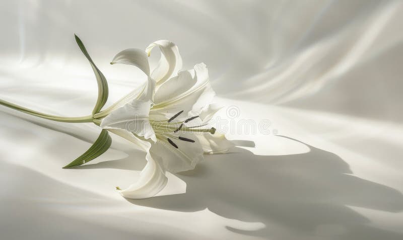 A Graceful Lily on a Pristine White Surface, Casting an Elegant Shadow ...