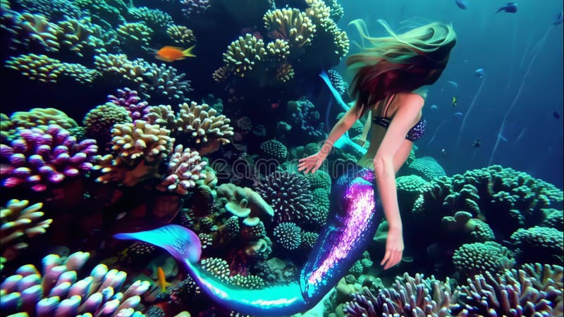 Graceful Mermaids in Coral Seas Stock Footage - Video of adventure ...