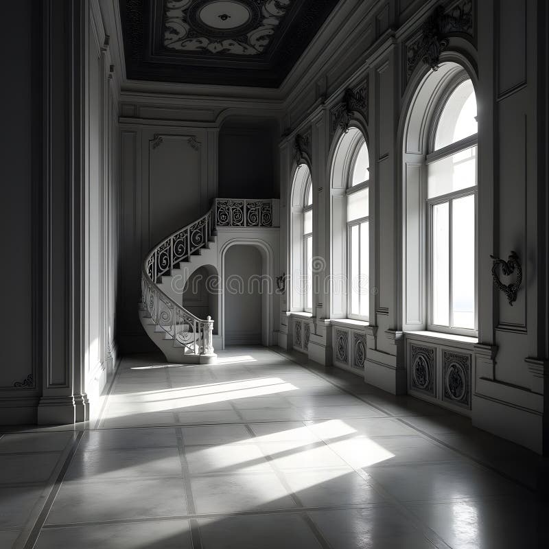 Graceful Monochrome Interior Design Soft Light and Dynamic Motion Stock ...