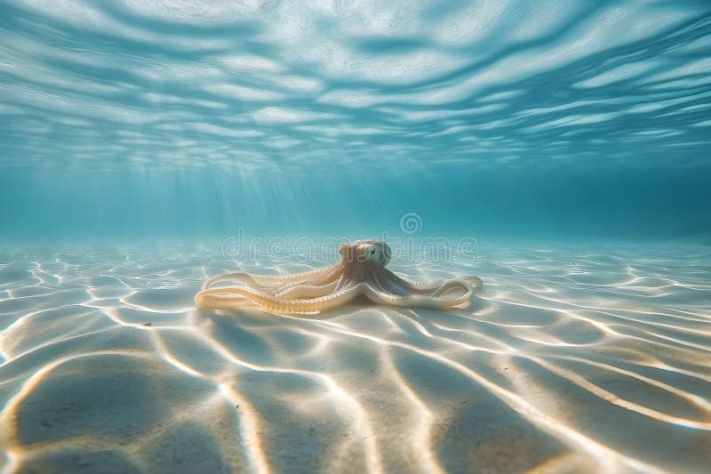 Graceful Octopus Gliding Underwater in Sunlit Ocean Scene Stock Image ...