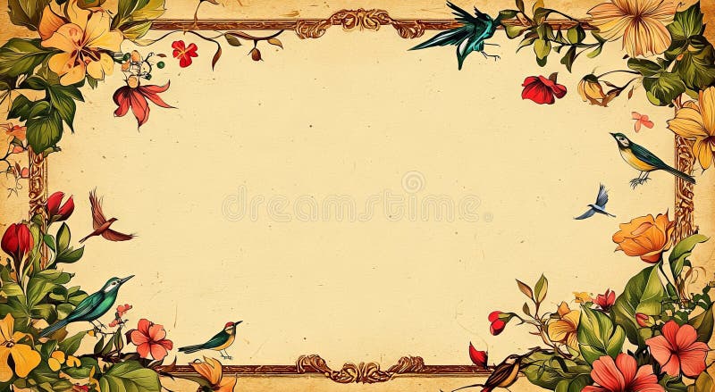 Graceful Old-Fashioned Paper with an Antique Floral Border Pattern ...