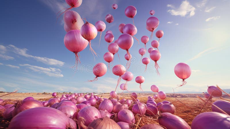 Graceful Pink Balloons Dancing in the Field Stock Illustration ...