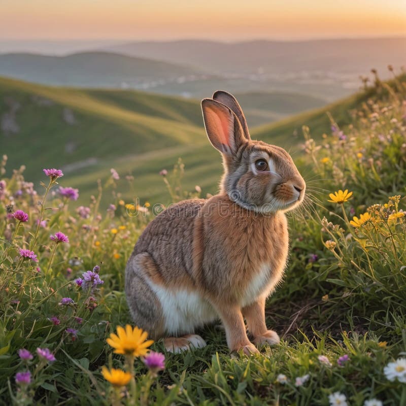 Graceful Rabbit at Sunrise Cinematic Nature Scene Stock Illustration ...